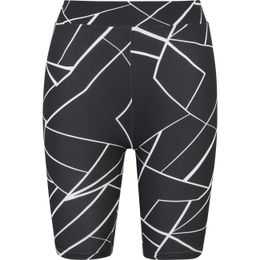 Stoffhose Urban Classics "Urban Classics Damen Ladies AOP Cycle Shorts 2-Pack", Damen, Gr. M, US-Gr&ouml;&szlig;en, geometric schwarz, schwarz, 94% Polyester, 6% Elasthan, slim fit, Hosen Stoffhose