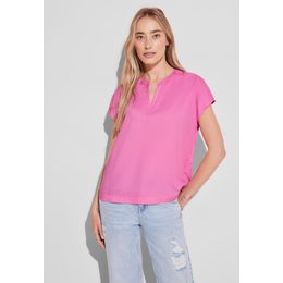 Kurzarmbluse Street One, Damen, Gr. 34, pink (blush pink), Stoff, 100% Viskose, unifarben, gerade h&uuml;ftlang, Rundhals, B&uuml;ndchen, Blusen, aus softer Viskose