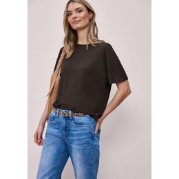 T-Shirt Street One, Damen, Gr. 34, espresso braun, Web, 95% Viskose, 5% Elasthan, unifarben, normal normal, Rundhals, abgesteppt, Shirts T-Shirt, Rundhalsausschnitt
