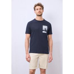 T-Shirt Street One MEN, Damen, Gr. L (42), blau (schwarz navy blau), Web, 100% Baumwolle, bedruckt, normal normal, Rundhals, B&uuml;ndchen, Shirts T-Shirt, aus reiner Baumwolle