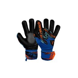 Torwarthandschuhe Reusch "Attrakt Infinity NC Junior", Kinder, Gr. 4, blau (blau, orange), 32% Polyester, 27% Elastodien, 3% Polyurethan, 1% Baumwolle, mehrfarbig, Handschuhe, mit Negative Cut