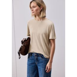 T-Shirt Street One, Damen, Gr. 34, cotton beige, Web, 95% Viskose, 5% Elasthan, unifarben, normal normal, Rundhals, abgesteppt, Shirts T-Shirt, Rundhalsausschnitt