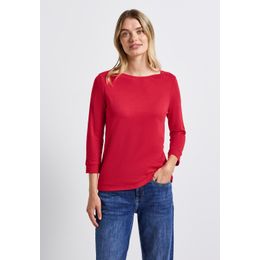 Langarmshirt Street One, Damen, Gr. 46, rot (racing rot), Web, 100% Baumwolle, unifarben, normal normal, U-Boot-Ausschnitt, B&uuml;ndchen, Shirts Langarmshirt, in Unifarbe