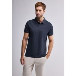 Poloshirt Street One MEN, Herren, Gr. M (40), blau (bold blau), Web, 100% Baumwolle, unifarben, gerade normal, hoch geschlossener Ausschnitt, B&uuml;ndchen, Shirts, aus reiner Baumwolle