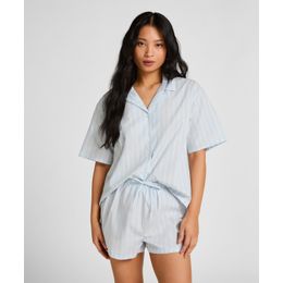 Hunkem&ouml;ller Pyjama HUNKEM&Ouml;LLER "Gestreiftes Baumwolljacke", Damen, Gr. L, blau, 100% Baumwolle, Homewear-Sets Pyjama