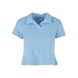 Kurzarmshirt Urban Classics "Urban Classics Damen Ladies Towel Polo Tee", Damen, Gr. L, balticblau, 100% Baumwolle, unifarben, normal, amerikanischer Ausschnitt, Shirts