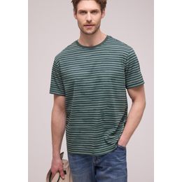 T-Shirt Street One MEN, Damen, Gr. L (42), sea gr&uuml;n, Web, 100% Baumwolle, gemustert, normal normal, Rundhals, abgesteppt, Shirts T-Shirt, aus reiner Baumwolle