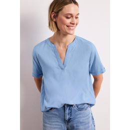 Kurzarmbluse Street One, Damen, Gr. 34, original blau, Stoff, 100% Viskose, unifarben, normal normal, Rundhals, B&uuml;ndchen, Blusen, aus softer Viskose