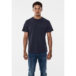 T-Shirt Street One MEN, Damen, Gr. L (42), blau (night blau), Web, 100% Baumwolle, bedruckt, gerade normal, Rundhals, B&uuml;ndchen, Shirts T-Shirt, aus reiner Baumwolle