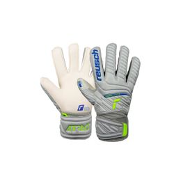 Torwarthandschuhe Reusch "Attrakt Grip Finger Junior", Kinder, Gr. 4,5, grau (grau, wei&szlig;), 30% Polyester, 25% Elastodien, 9% Polypropylen, 6% Elasthan, Handschuhe, f&uuml;r alle Spielfeldoberfl&auml;chen