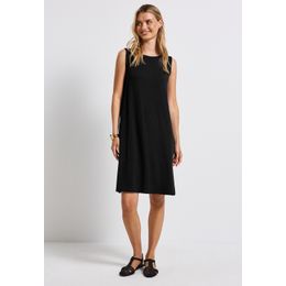 Sommerkleid Street One, Damen, Gr. 42, EURO-Gr&ouml;&szlig;en, schwarz, Stoff, 95% Viskose, 5% Elasthan, unifarben, normal knieumspielend, Rundhals, abgesteppt, Kleider Sommerkleid, aus Viskose
