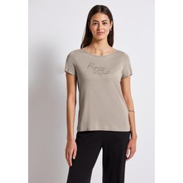 T-Shirt Street One, Damen, Gr. 34, beige (tumbled beige), Web, 50% Baumwolle, 50% Modal, unifarben, normal normal, Rundhals, abgesteppt, Shirts T-Shirt, im soften Baumwoll-Mix