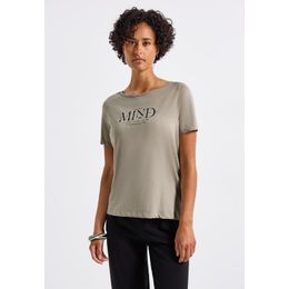 T-Shirt Street One, Damen, Gr. 34, beige (tumbled beige), Web, 100% Baumwolle, bedruckt, gerade normal, Rundhals, B&uuml;ndchen, Shirts T-Shirt, mit Rundhalsausschnitt