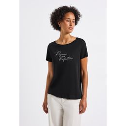 T-Shirt Street One, Damen, Gr. 34, schwarz, Web, 50% Baumwolle, 50% Modal, unifarben, normal normal, Rundhals, abgesteppt, Shirts T-Shirt, im soften Baumwoll-Mix