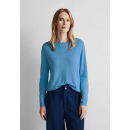 Rundhalspullover Street One, Damen, Gr. 44, blau (gentle blau), Stoff, 60% Viskose, 40% Baumwolle, unifarben, normal normal, Rundhals, B&uuml;ndchen, Pullover Rundhalspullover, mit U-Boot-Ausschnitt