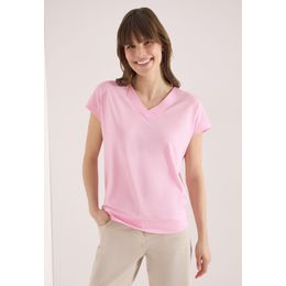 V-Shirt Cecil, Damen, Gr. XL (44), light blush rose, Web, 50% Baumwolle, 50% Modal, unifarben, comfort fit normal, V-Ausschnitt, B&uuml;ndchen, Shirts, Jersey