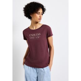 T-Shirt Street One, Damen, Gr. 34, rot (schwarz cherry rot), Web, 50% Baumwolle, 50% Modal, bedruckt, normal normal, Rundhals, B&uuml;ndchen, Shirts T-Shirt, mit Rundhalsausschnitt
