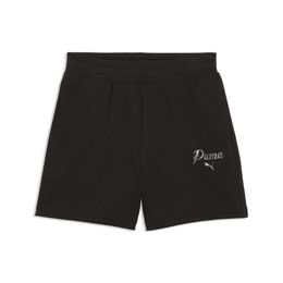 Sporthose Puma "Essentials Script High-Waist 5" Shorts Damen", Herren, Gr. L, Normalgr&ouml;&szlig;en, schwarz, Obermaterial: 32% Polyester, 68% Baumwolle. Tasche &ndash; Oben: 100% Baumwolle, bedruckt, regular fit, Hosen Sporthose