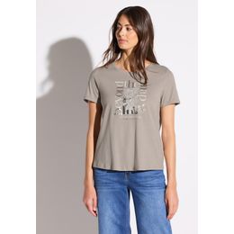 Print-Shirt Street One, Damen, Gr. 34, beige (clay taupe), Web, 50% Baumwolle, 50% Modal, bedruckt, comfort fit normal, Rundhals, B&uuml;ndchen, Shirts, im soften Baumwoll-Mix