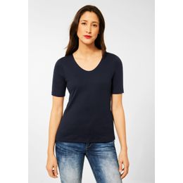 T-Shirt Street One, Damen, Gr. 34, blau (tiefblau), Web, 50% Modal, 50% Baumwolle, unifarben, Basic, normal normal, V-Ausschnitt, normaler Saum, Shirts T-Shirt, im soften Baumwoll-Mix