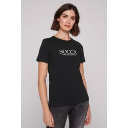 Rundhalsshirt SOCCX, Damen, Gr. L, schwarz, Single Jersey, Material: 100% Baumwolle, bedruckt, slim fit normal, Rundhals, eingesetzt gerader Abschluss, Shirts Rundhalsshirt, aus Baumwolle