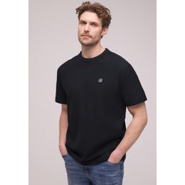 T-Shirt Street One MEN, Damen, Gr. L (42), schwarz ink blau, Web, 95% Baumwolle, 5% Elasthan, gestreift, normal normal, Rundhals, abgesteppt, Shirts T-Shirt, im soften Baumwoll-Mix