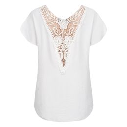 T-Shirt CLOUD 5IVE "CLOUD 5IVE Cloud5ive Damen Musselin Top mit Spitzenbesatz hinten", Damen, Gr. XXL, wei&szlig;, 95% Polyester, 5% Elasthan, unifarben, normal, Rundhals, Shirts T-Shirt