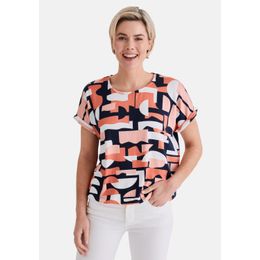 Kurzarmshirt STOOKER WOMEN "STCLEA Print T-Shirt", Damen, Gr. 40/42, orange elements aop, Feinstrick, 96% Polyester, 4% Elasthan, regular fit, Rundhals, Shirts, Regular Fit T-Shirt Spitzen- Shirt f&uuml;r Damen