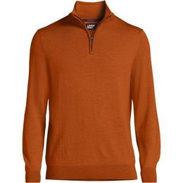 LANDS' END Merino-Pullover mit Rei&szlig;verschluss, Herren,  Orange, by Lands' End