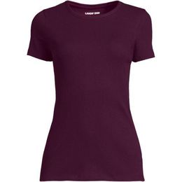 LANDS' END Feinripp-Shirt mit Rundhalsausschnitt und kurzen &Auml;rmeln, Damen,  Lila, Baumwolle/Elasthan, by Lands' End