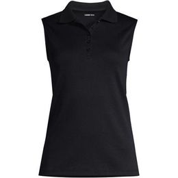 LANDS' END &Auml;rmelloses Supima-Poloshirt, Damen,  Schwarz, Baumwolle, by Lands' End
