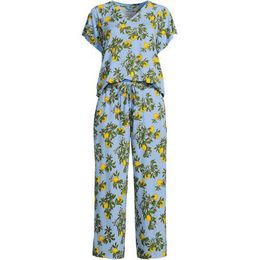 LANDS' END Pyjama-Set mit 3/4-Hose und Cooling-Finish, Damen,  Blau, Elasthan/Viskose-Mischung, by Lands' End