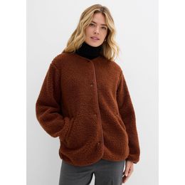 bonprix Teddy-Fleece Jacke, braun, Gr.40/42 (M), Teddy-Fleece-Jacke in h&uuml;ftbedeckender L&auml;nge mit leicht abgerundetem Saum und seitlichen Eingriffstaschen.