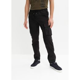 bonprix Regular Fit Schlupf-Cargohose Straight, schwarz, Gr.56, moderne Joggpants mit Beintaschen und in Stretch-Qualit&auml;t, 97% Baumwolle