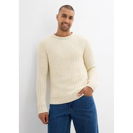 bonprix Grobstrick-Pullover aus weichem Baumwollmix, beige, Gr.60/62 (XXL), Angesagter Grobstrick-Pullover mit Rundhalsausschnitt und Rippb&uuml;ndchen, 50% Baumwolle