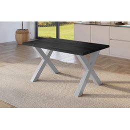 Esstisch Julius / Holz Grau-Optik / 140x80 / X-Gestell Silber