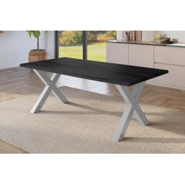 Esstisch Julius / Holz Grau-Optik / 200x100 / X-Gestell Silber