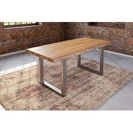 Baumkantentisch UTRECHT / naturfarben / 300x100 / U-Gestell Silber