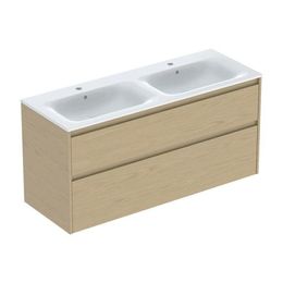 Geberit Renova Plan Doppelm&ouml;bel-Waschtisch-Set 504042PS8 Breite 130cm, Korpus/Front Eiche natur / Melamin Holzstruktur, Waschtisch wei&szlig; / KeraTect