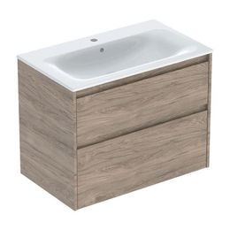 Geberit Renova Plan M&ouml;bel-Waschtisch-Set 504040JR1 Breite 80cm, Korpus/Front Nussbaum / Melamin Holzstruktur, Waschtisch wei&szlig;