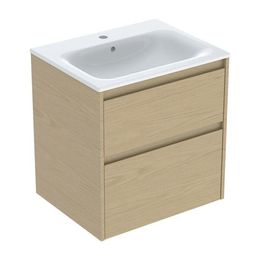 Geberit Renova Plan M&ouml;bel-Waschtisch-Set 504039PS8 Breite 60cm, Korpus/Front Eiche natur / Melamin Holzstruktur, Waschtisch wei&szlig; / KeraTect