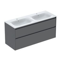 Geberit Renova Plan Doppelm&ouml;bel-Waschtisch-Set 504042JK8 Breite 130cm, Korpus/Front lava / lackiert seidenmatt, Waschtisch wei&szlig; / KeraTect