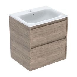 Geberit Renova Plan M&ouml;bel-Waschtisch-Set 504039JR8 Breite 60cm, Korpus/Front Nussbaum / Melamin Holzstruktur, Waschtisch wei&szlig; / KeraTect