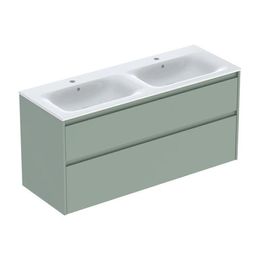 Geberit Renova Plan Doppelm&ouml;bel-Waschtisch-Set 504042IK1 Breite 130cm, Korpus/Front salbeigr&uuml;n / lackiert seidenmatt, Waschtisch wei&szlig;