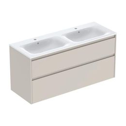 Geberit Renova Plan Doppelm&ouml;bel-Waschtisch-Set 504042DB8 Breite 130cm, Korpus/Front sandgrau / lackiert seidenmatt, Waschtisch wei&szlig; / KeraTect