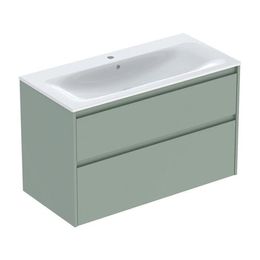 Geberit Renova Plan M&ouml;bel-Waschtisch-Set 504041IK1 Breite 100cm, Korpus/Front salbeigr&uuml;n / lackiert seidenmatt, Waschtisch wei&szlig;