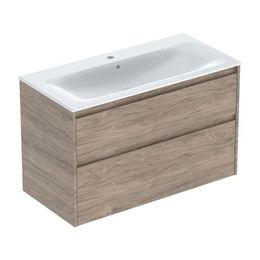 Geberit Renova Plan M&ouml;bel-Waschtisch-Set 504041JR8 Breite 100cm, Korpus/Front Nussbaum / Melamin Holzstruktur, Waschtisch wei&szlig; / KeraTect