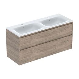 Geberit Renova Plan Doppelm&ouml;bel-Waschtisch-Set 504042JR8 Breite 130cm, Korpus/Front Nussbaum / Melamin Holzstruktur, Waschtisch wei&szlig; / KeraTect