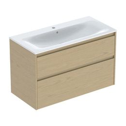 Geberit Renova Plan M&ouml;bel-Waschtisch-Set 504041PS1 Breite 100cm, Korpus/Front Eiche natur / Melamin Holzstruktur, Waschtisch wei&szlig;
