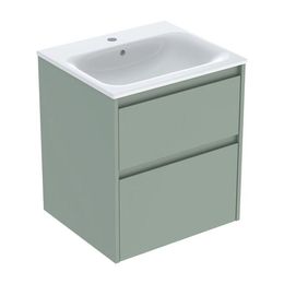 Geberit Renova Plan M&ouml;bel-Waschtisch-Set 504038IK8 Breite 55cm, Korpus/Front salbeigr&uuml;n / lackiert seidenmatt, Waschtisch wei&szlig; / KeraTect